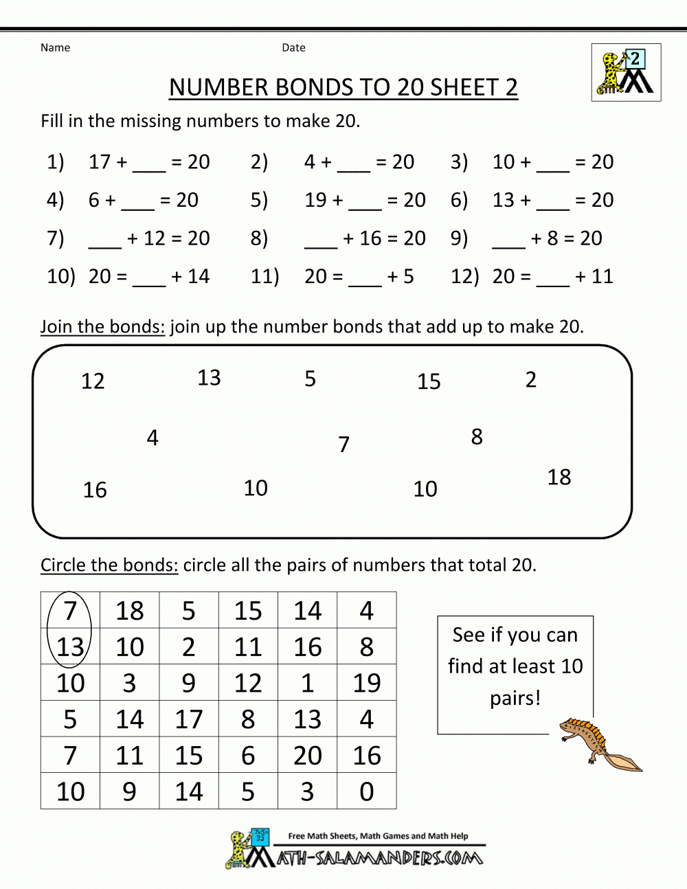Free Printable Number Bonds Worksheets For Kindergarten Printable Free Printable Number Bonds Worksheets For Kindergarten Printable