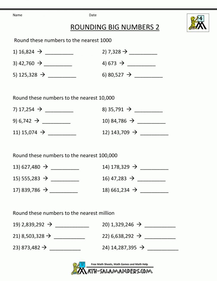 4Th Grade Math Worksheets: Reading, Writing And Rounding Big Numbers ...