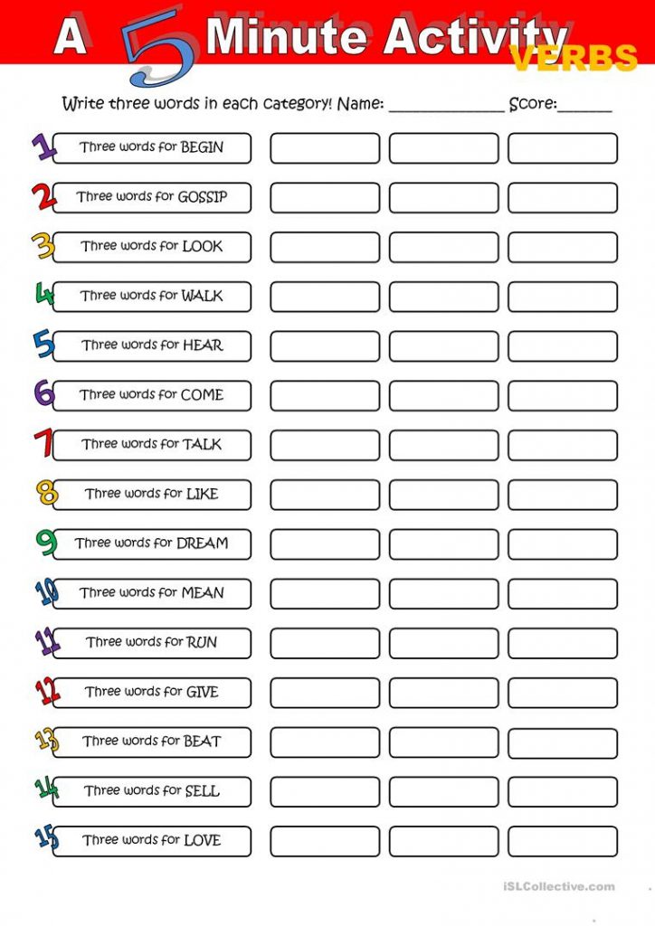 A 5 Minute Activity Verbs Worksheet Free Esl Printable Worksheets 