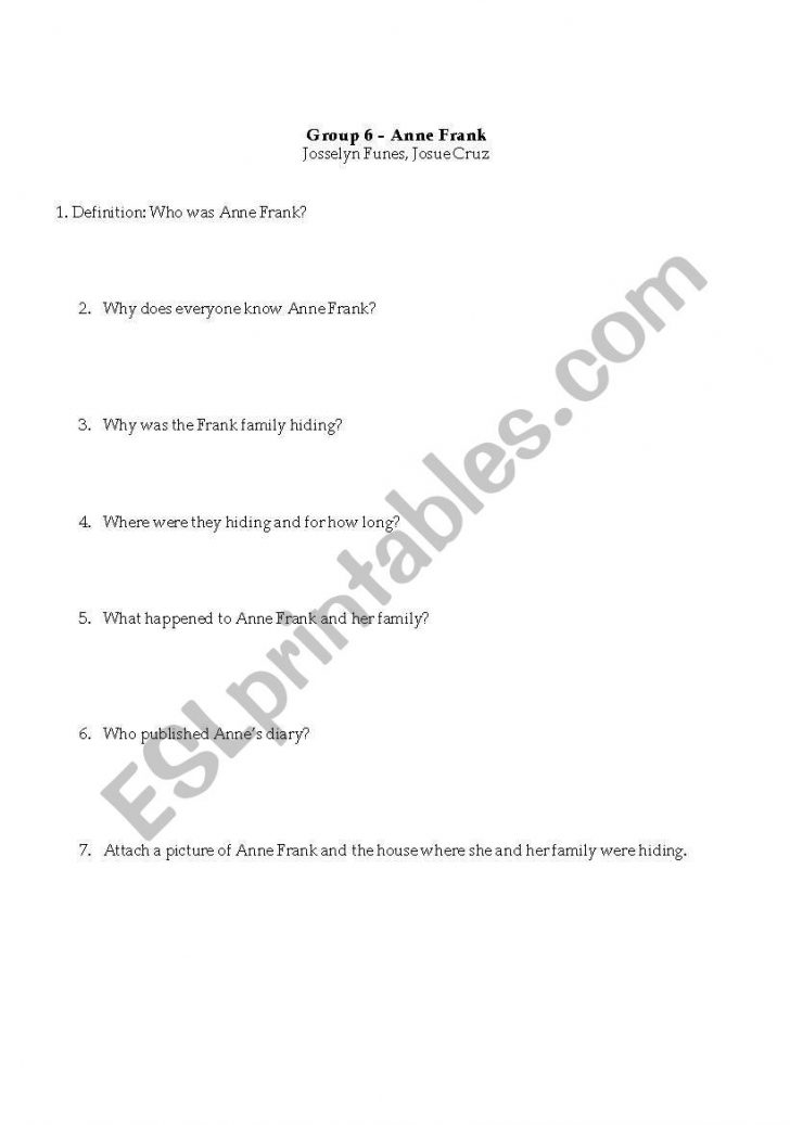 Anne Frank /holocaust Worksheets Set 3 / 10 Pages - Esl Worksheet ...