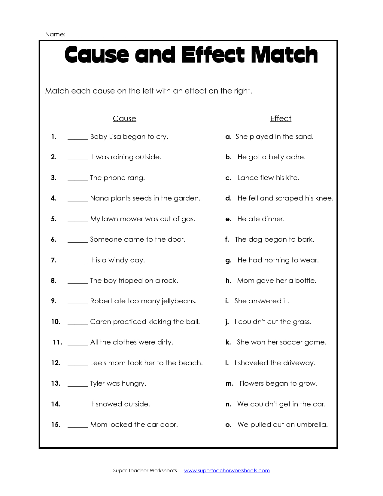 Free Printable Cause And Effect Worksheets For Third Grade Printable