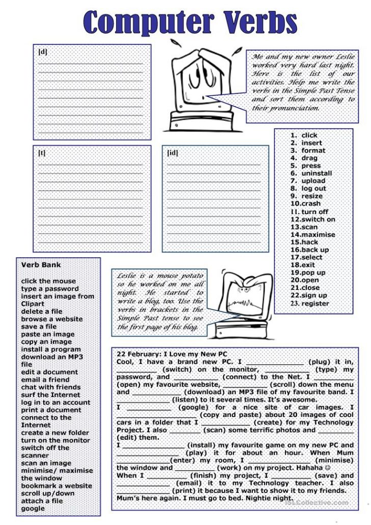 Computer Verbs Worksheet - Free Esl Printable Worksheets Made | Computer Worksheets Printables ...