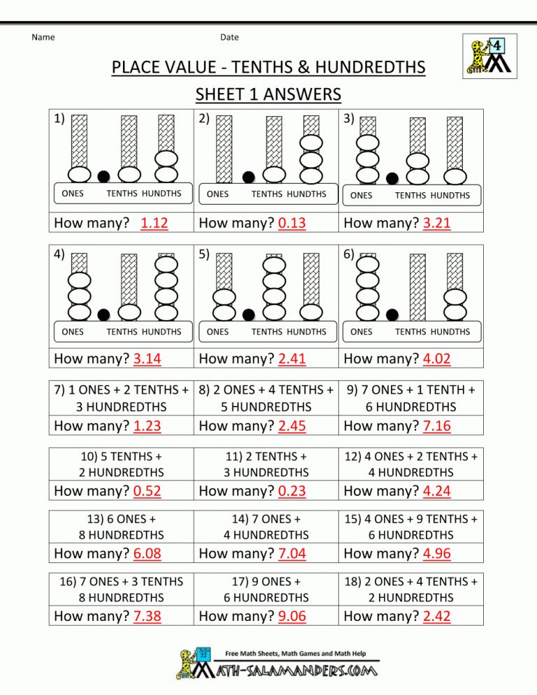 Decimal Place Value Worksheets 4Th Grade | Free Printable Decimal Place ...