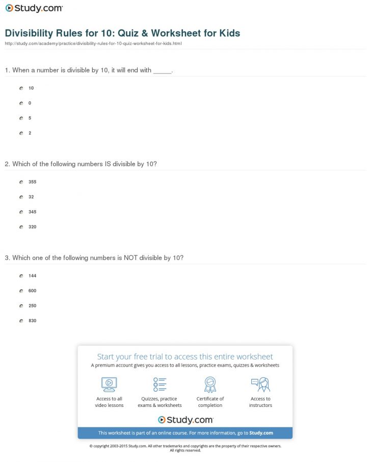 Divisibility Rules For 10: Quiz & Worksheet For Kids | Study ...