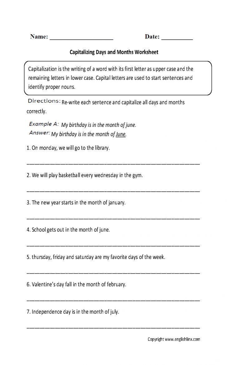 Englishlinx | Capitalization Worksheets | Free Printable Worksheets For Punctuation And ...