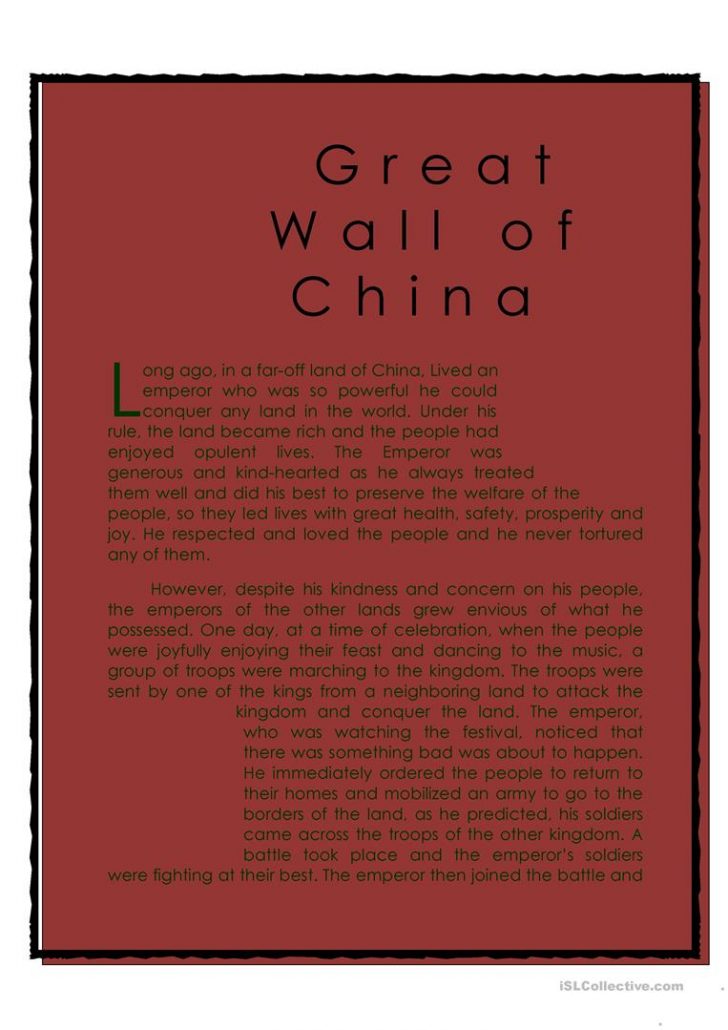 Famous Landmark (Great Wall Of China) Worksheet - Free Esl Printable ...