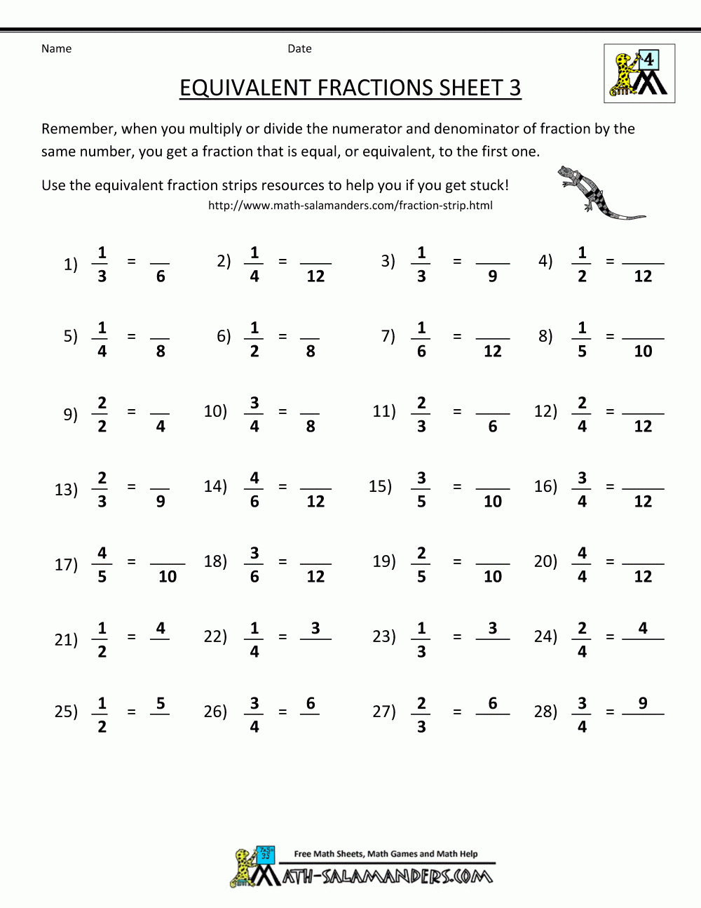4Th Grade Equivalent Fractions Printable Worksheets Printable Worksheets
