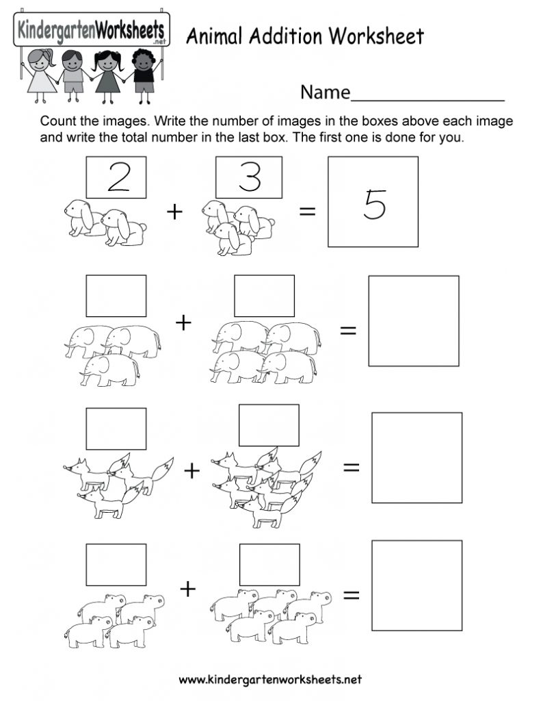 Free Printable Animal Addition Worksheet For Kindergarten | Free ...