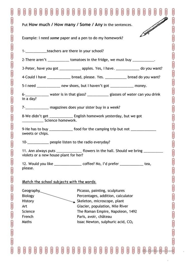 How Much, Many, Some & Any Worksheet - Free Esl Printable Worksheets ...