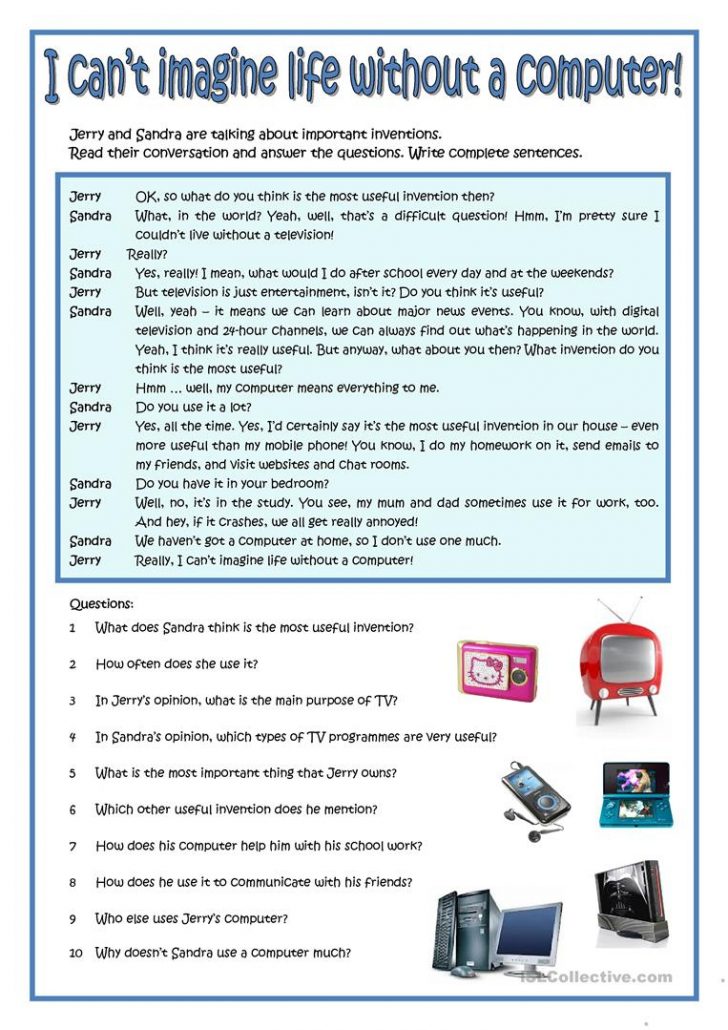 I Can't Imagine My Life Without A Computer! Worksheet - Free Esl ...