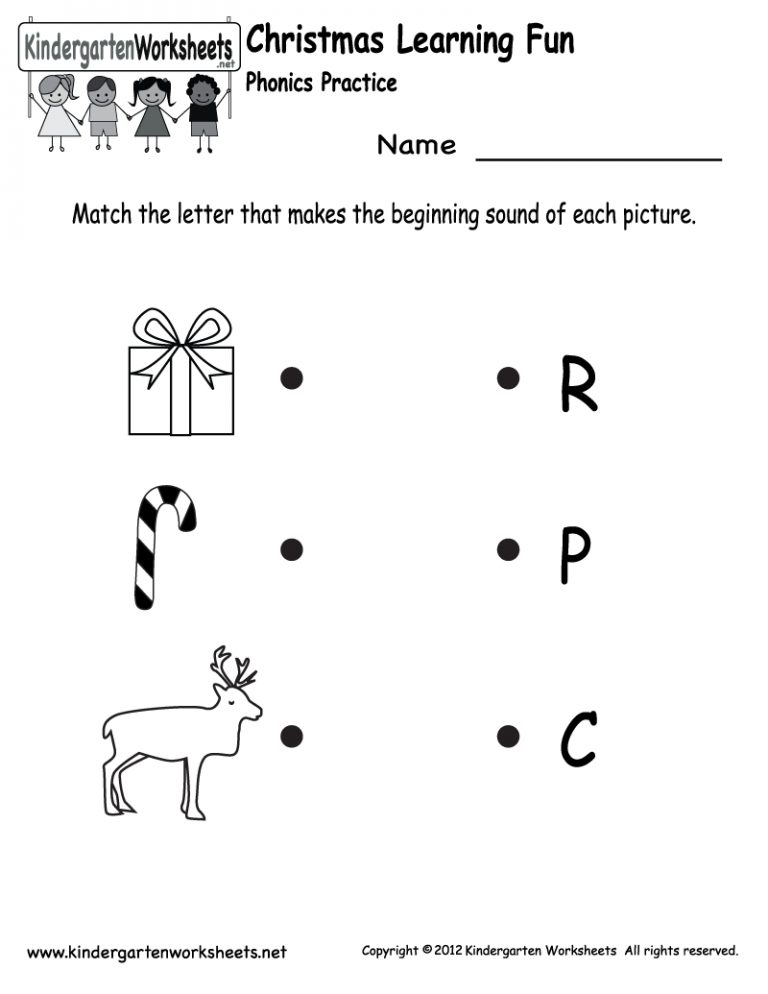 Kindergarten Christmas Phonics Worksheet Printable | Jax School ...