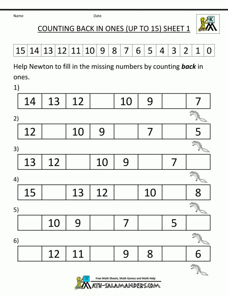 Kindergarten Counting Worksheet Sequencing To 15 Counting Printable