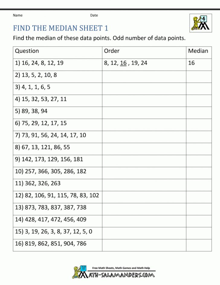 Median Worksheets | Free Printable Statistics Worksheets - Printable ...
