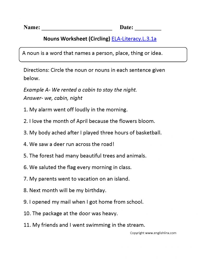 Nouns Worksheet (L.3.1) | L.3.1 | English Grammar Worksheets | 3Rd ...