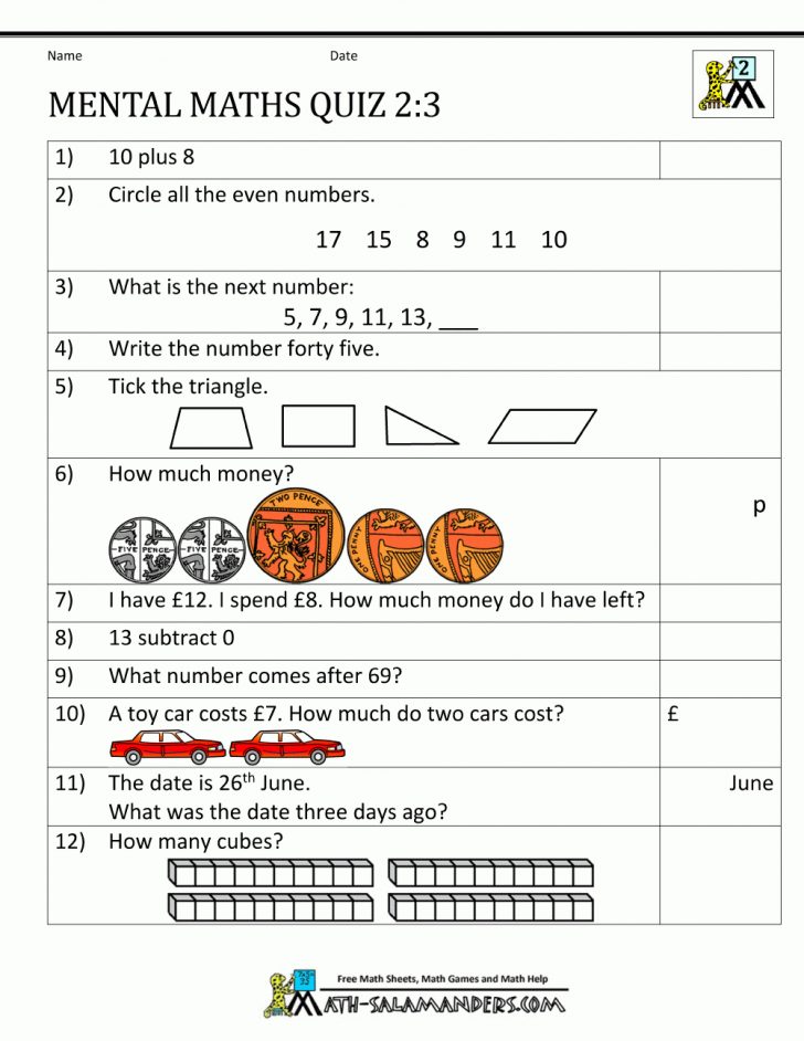 Printable Mental Maths Year 2 Worksheets | Year 2 Maths Worksheets Free ...