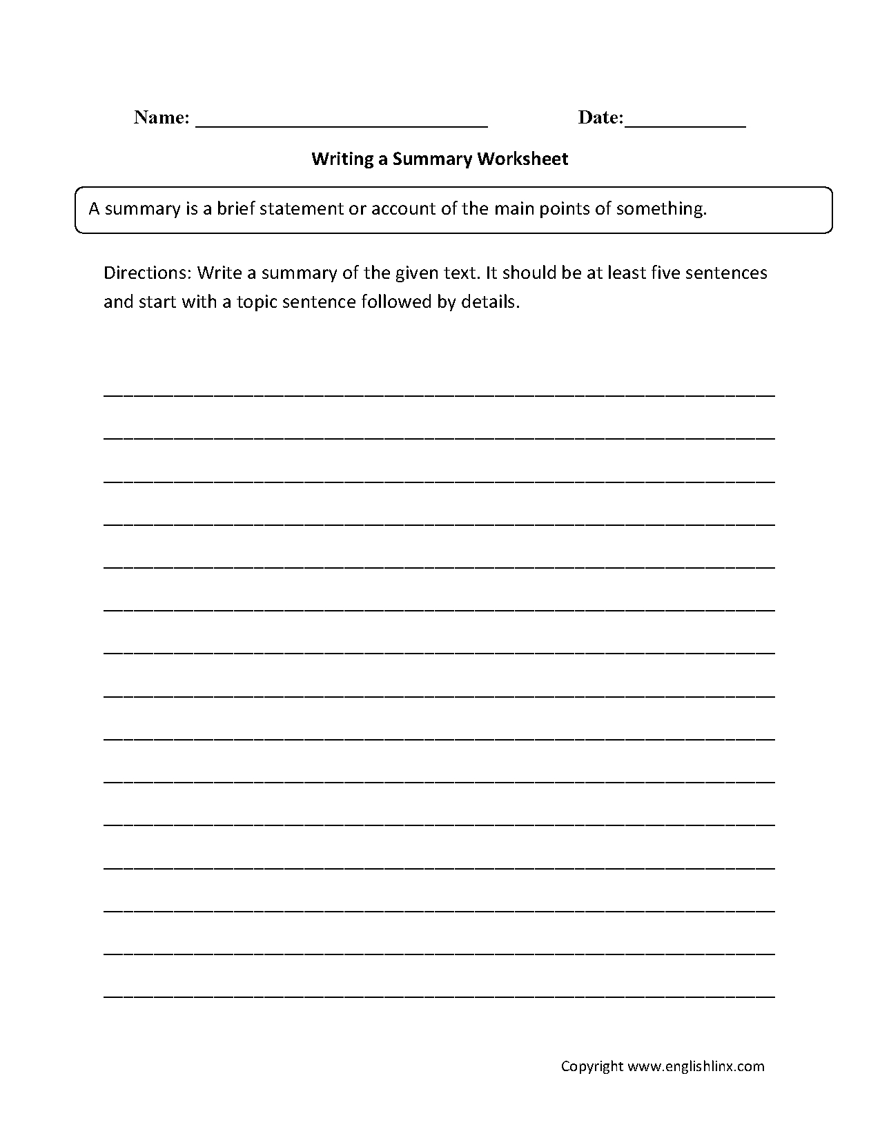 Free Printable Summarizing Worksheets 4Th Grade Printable Worksheets