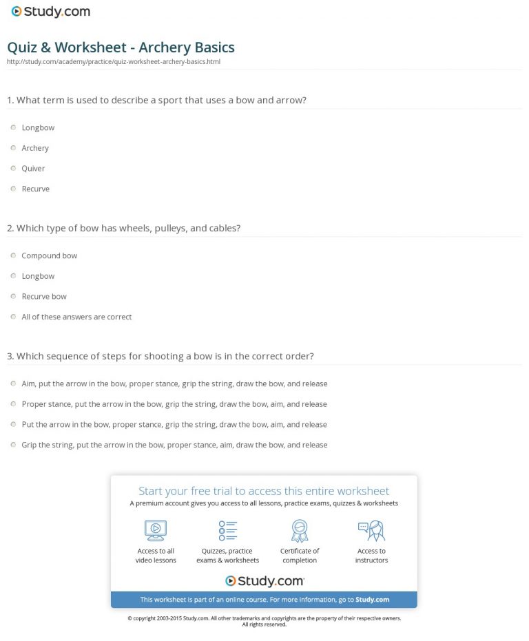 Quiz & Worksheet - Archery Basics | Study | Archery Printable ...