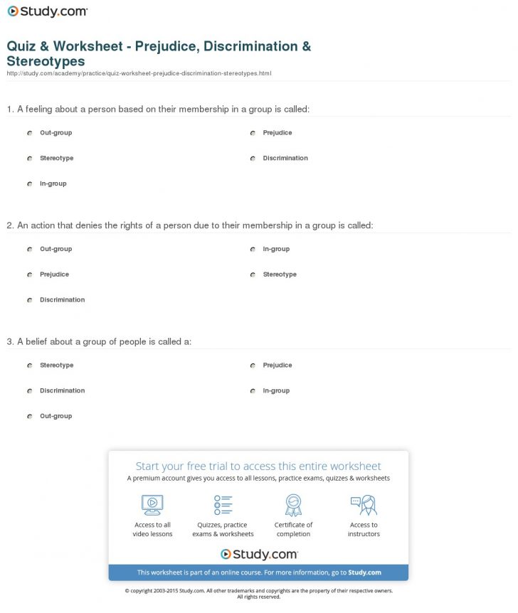Quiz & Worksheet - Prejudice, Discrimination & Stereotypes | Study ...