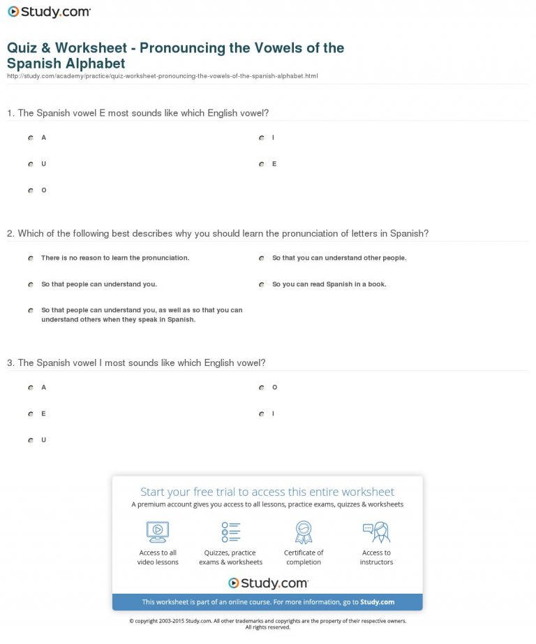 Quiz & Worksheet - Pronouncing The Vowels Of The Spanish Alphabet ...