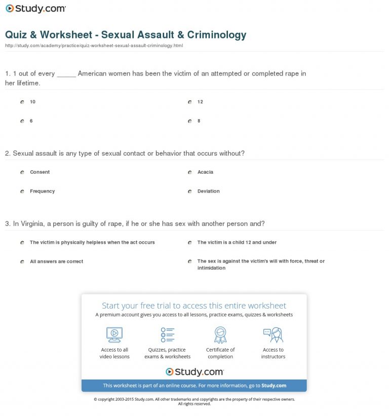 Quiz & Worksheet - Sexual Assault & Criminology | Study | Restorative ...