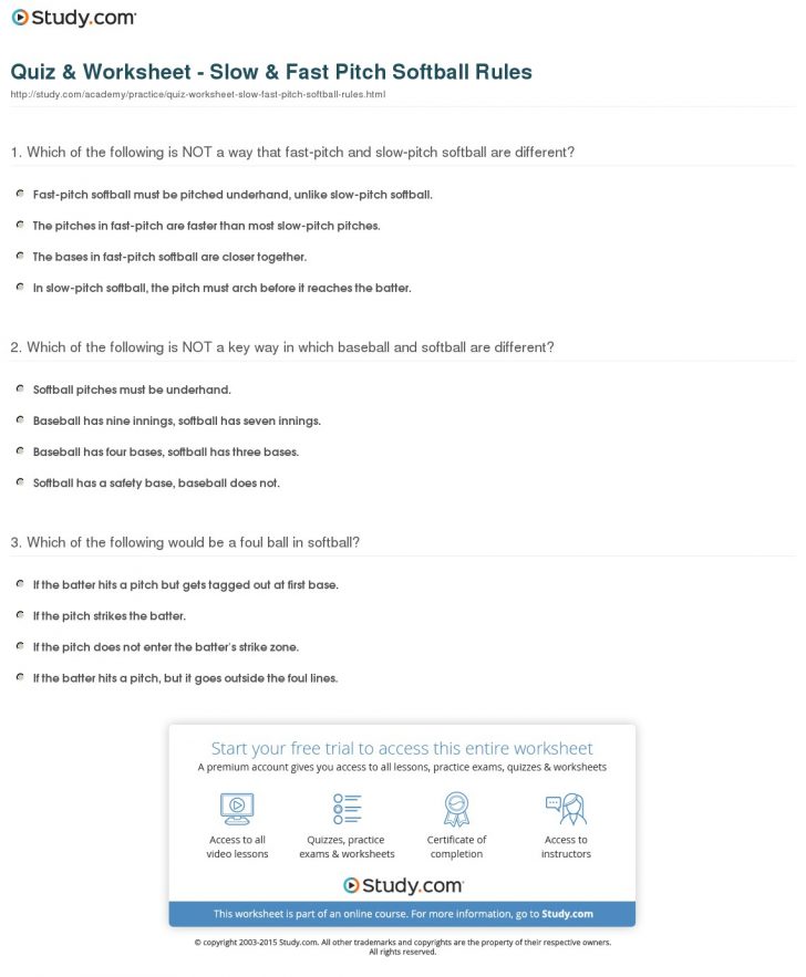 Quiz & Worksheet - Slow & Fast Pitch Softball Rules | Study | Softball ...