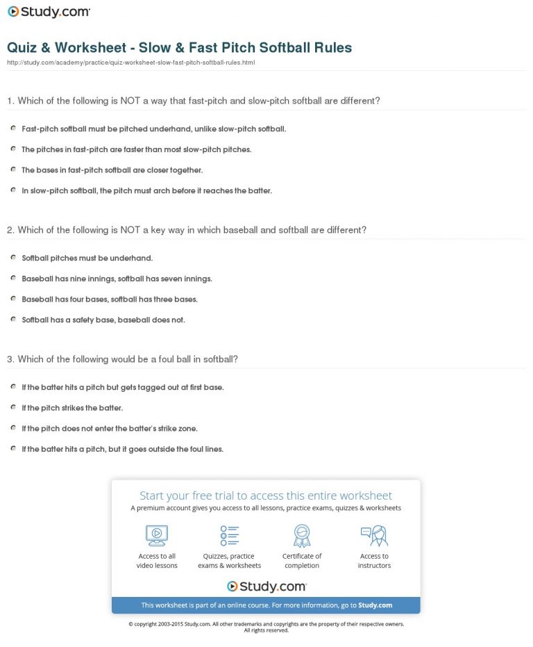 Quiz & Worksheet - Slow & Fast Pitch Softball Rules | Study | Softball ...
