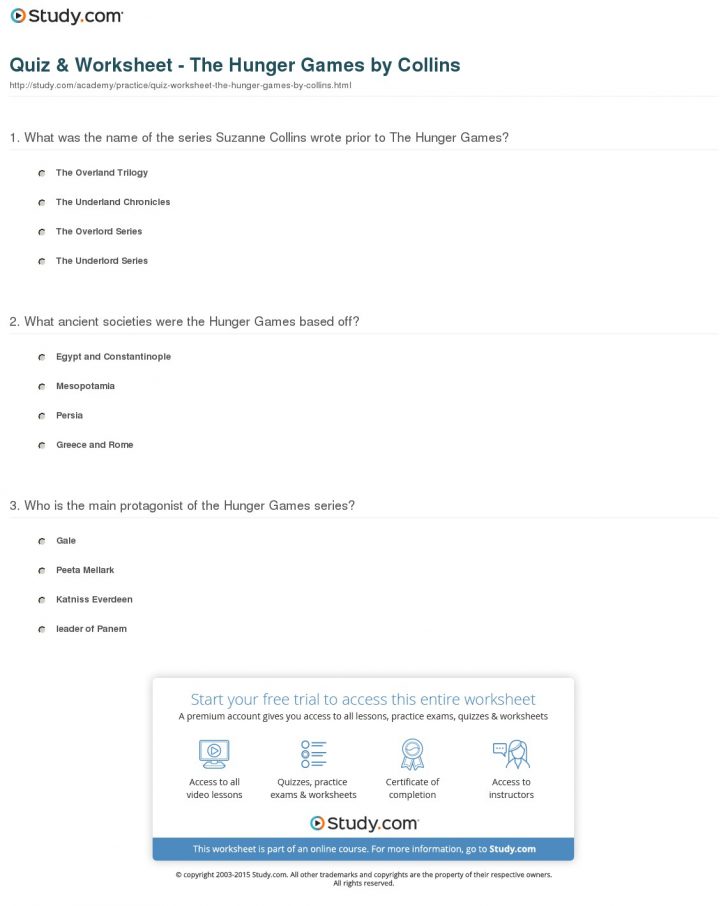 Quiz & Worksheet - The Hunger Gamescollins | Study | Hunger Games Free ...