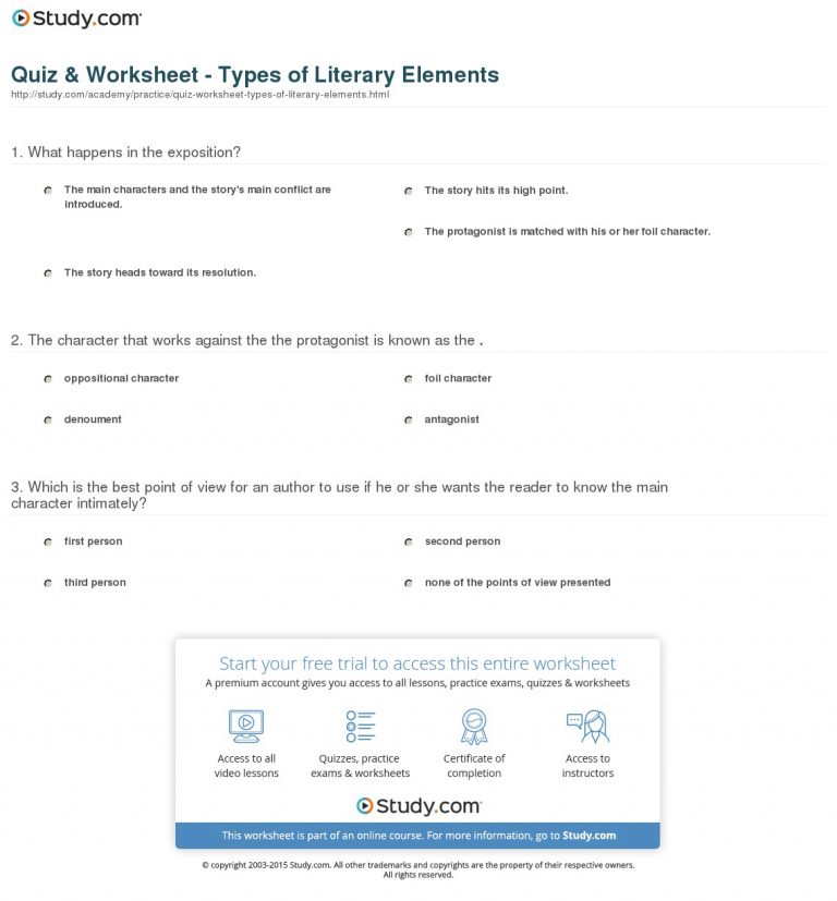 Quiz & Worksheet - Types Of Literary Elements | Study | Free Printable ... Quiz & Worksheet - Types Of Literary Elements | Study | Free Printable ...