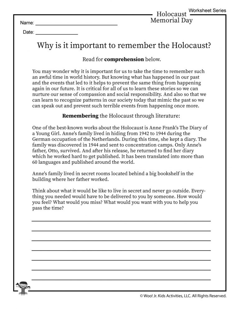 Remembering Anne Frank Worksheet | Woo! Jr. Kids Activities | Holocaust ...