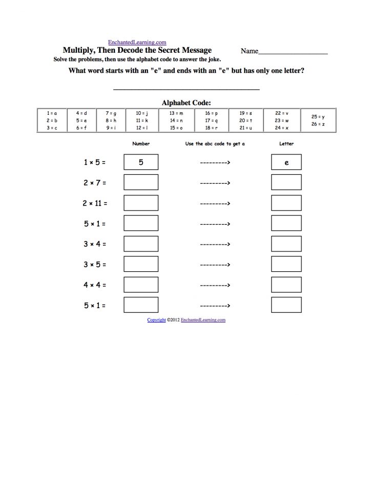 Solve, Then Decode: Arithmetic Worksheets - Enchantedlearning ...