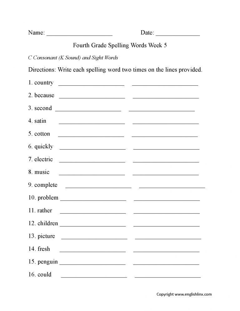 Spelling Worksheets | Fourth Grade Spelling Worksheets - Free ...