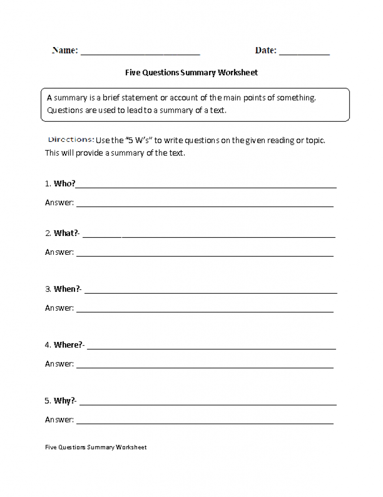 Free Printable Summarizing Worksheets 4Th Grade Printable Worksheets