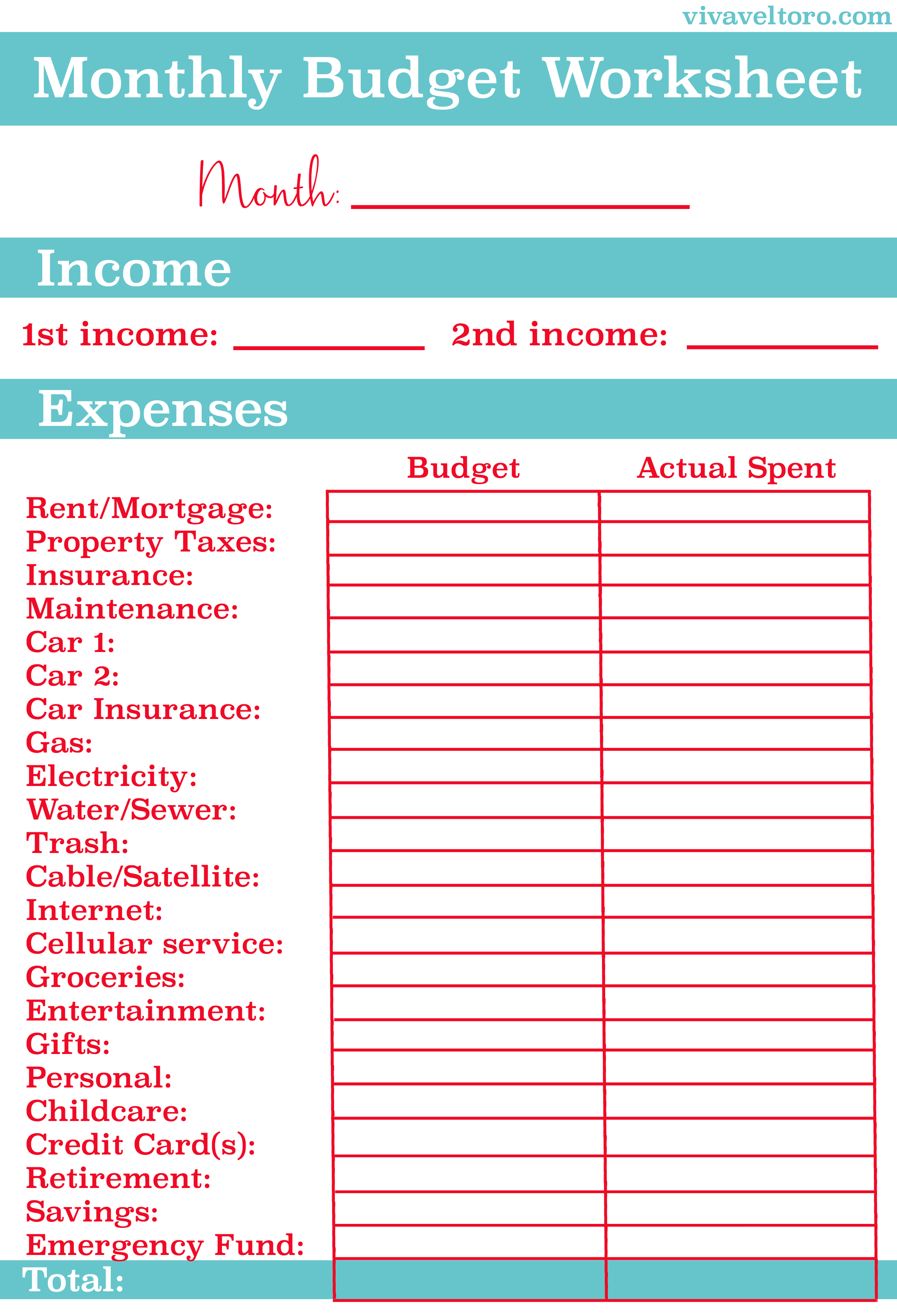 Freee Printable Budget Form Printable Forms Free Online