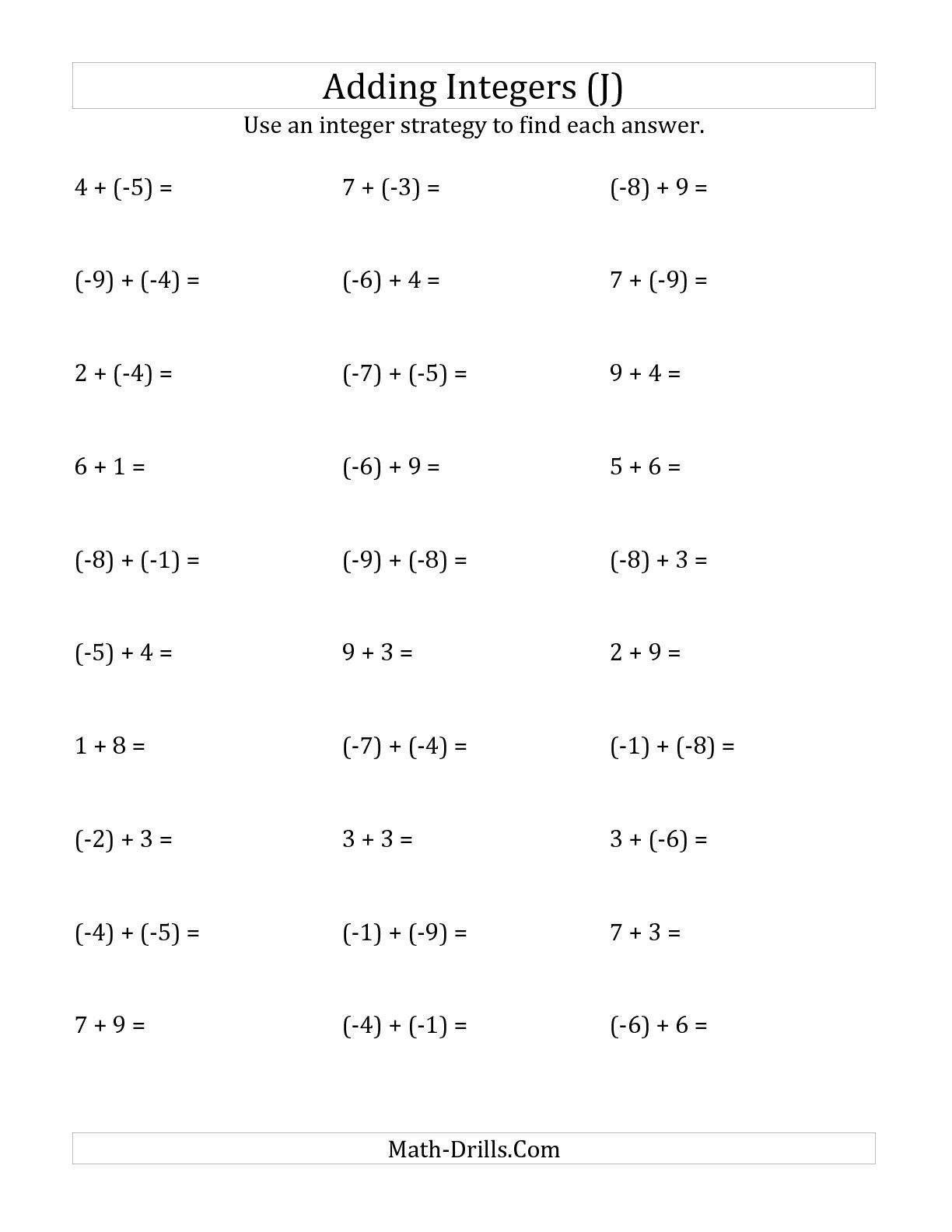 Positive And Negative Numbers Worksheets Printable Printable Worksheets