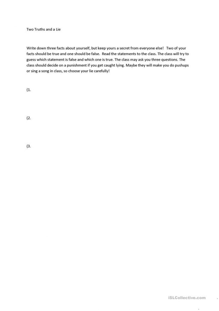 Two Truths And A Lie Worksheet - Free Esl Printable Worksheets Made ...