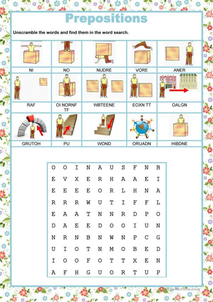 Wordsearch - Prepositions Worksheet - Free Esl Printable Worksheets ...