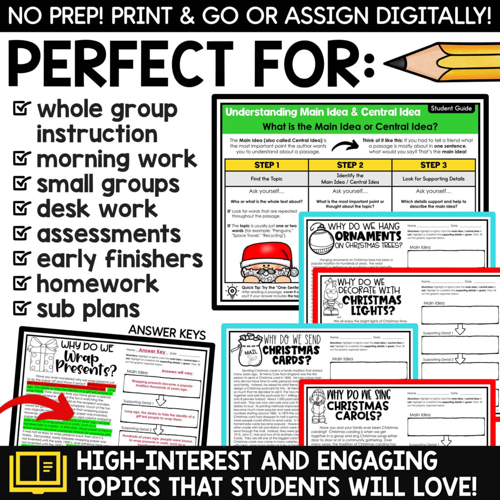 Main Idea Christmas Worksheets - Printable Worksheets