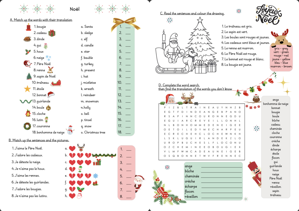 French Christmas Worksheets Free - Printable Worksheets