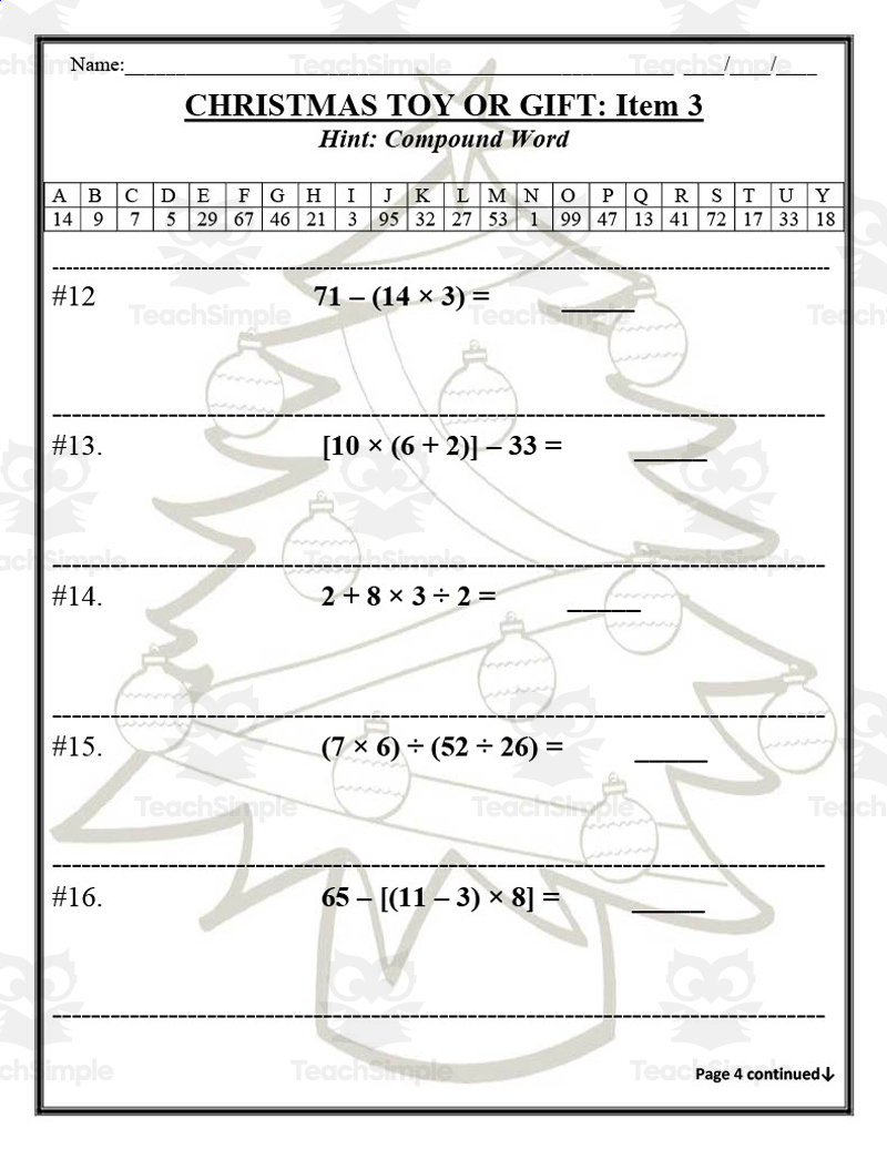 Christmas Order Of Operations Worksheets - Printable Worksheets