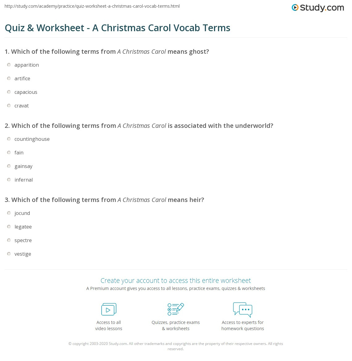 A Christmas Carol Vocabulary Worksheets - Printable Worksheets