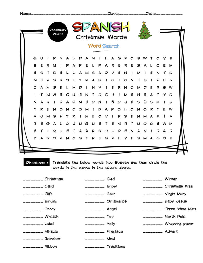 Spanish Christmas Vocabulary Worksheets - Printable Worksheets
